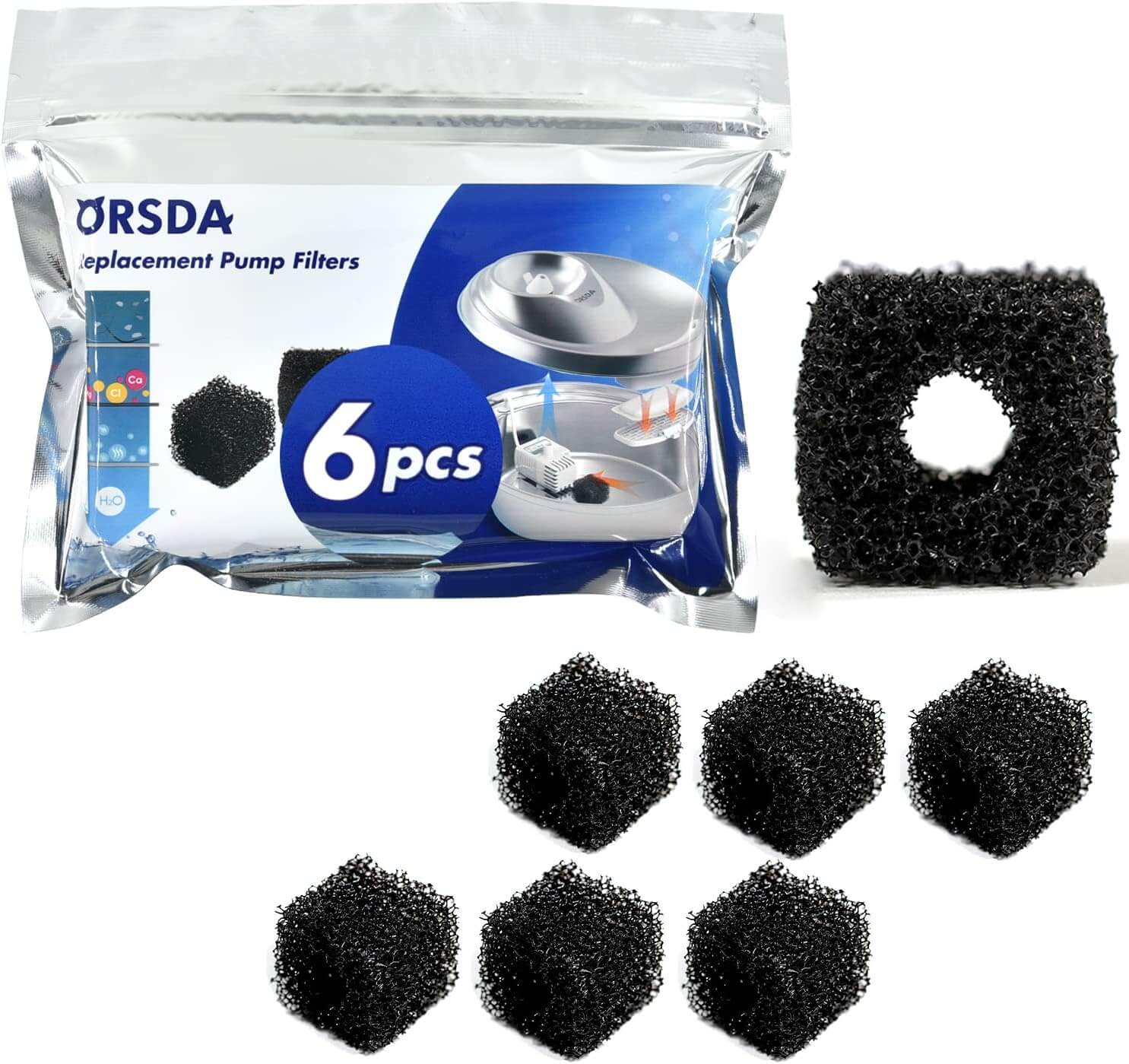 ORSDA Pet Water Fountain Replacement Pump Filters 6PCS/12PCS